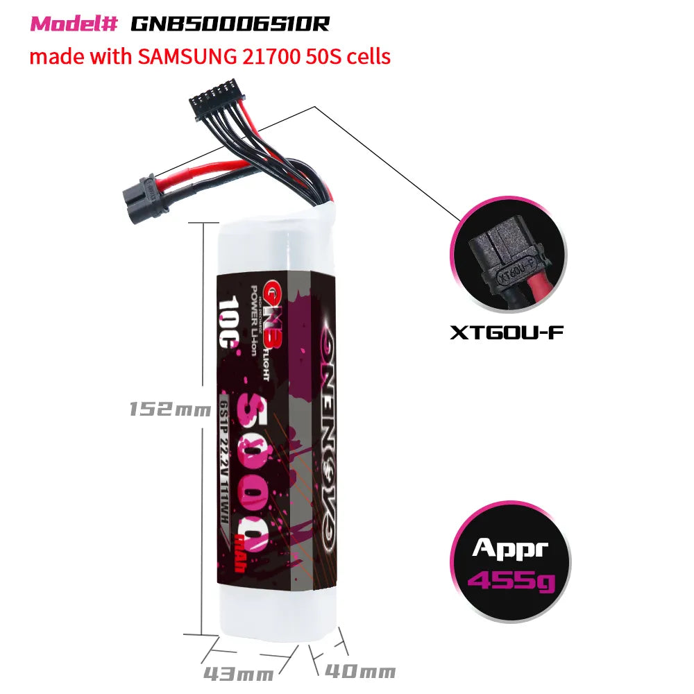 GAONENG GNB 6S 22.2V 5000mAh 10C XT60 Li-ion Battery made with Samsung ...
