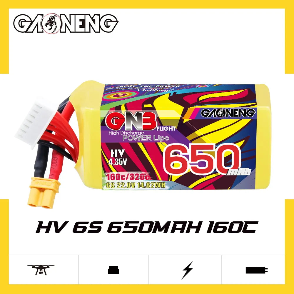 GAONENG GNB LiHV 6S 22.8V 650mAh 160C XT30 LiPo Battery [DG] – Phaser FPV