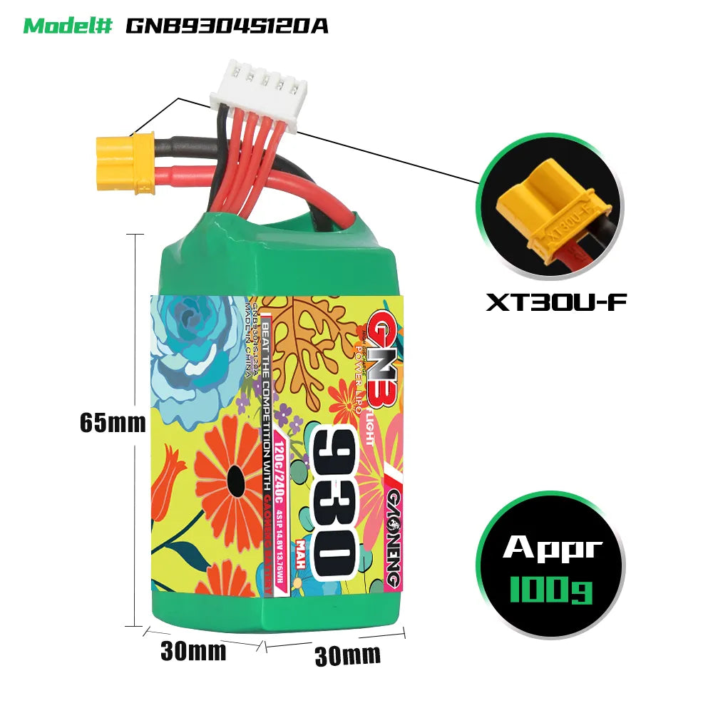 GAONENG GNB 4S 14.8V 930mAh 120C XT30 LiPo Battery [DG] – Phaser FPV